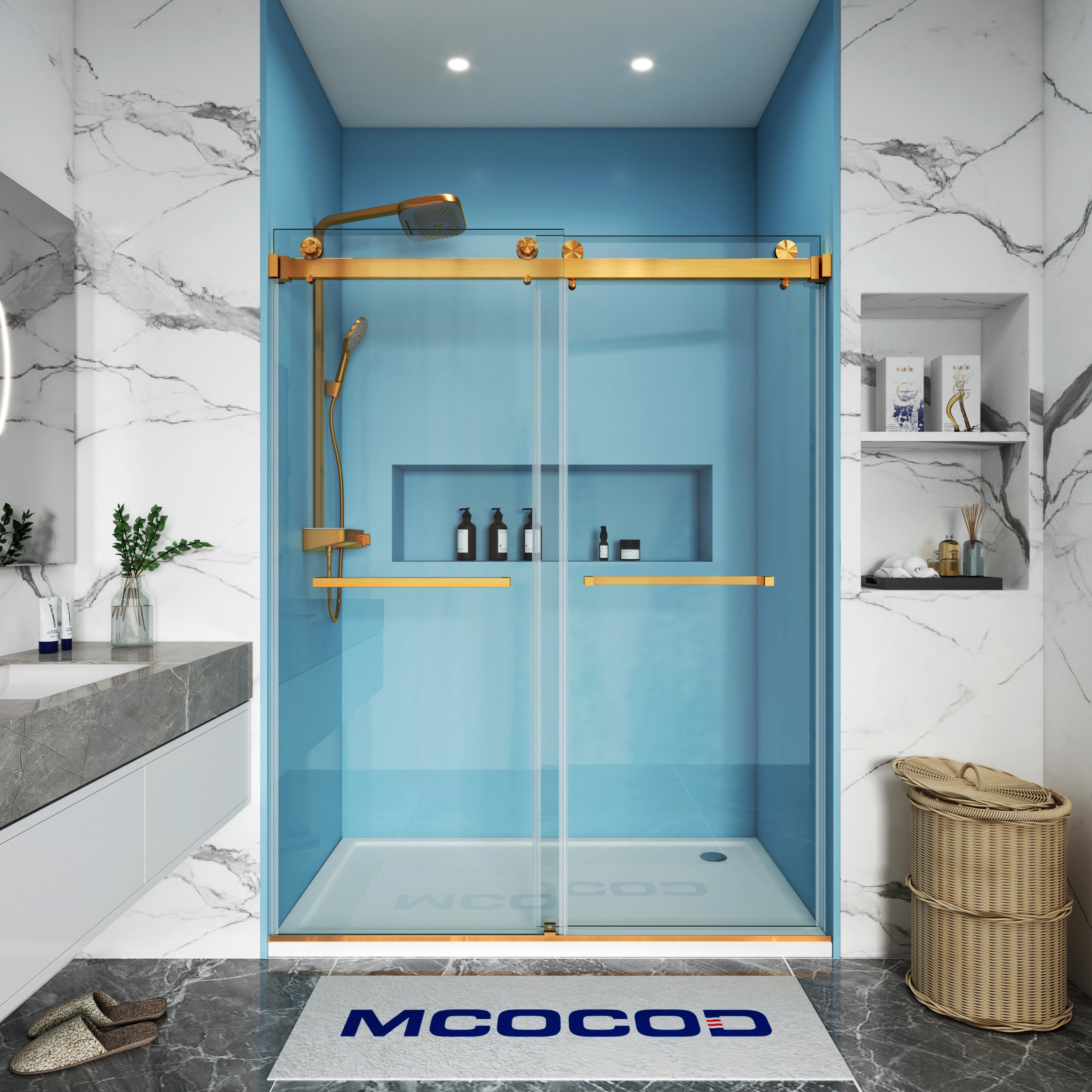 MCOCOD® Double Sliding Frameless Shower Door with Two Towel Bars - DS01