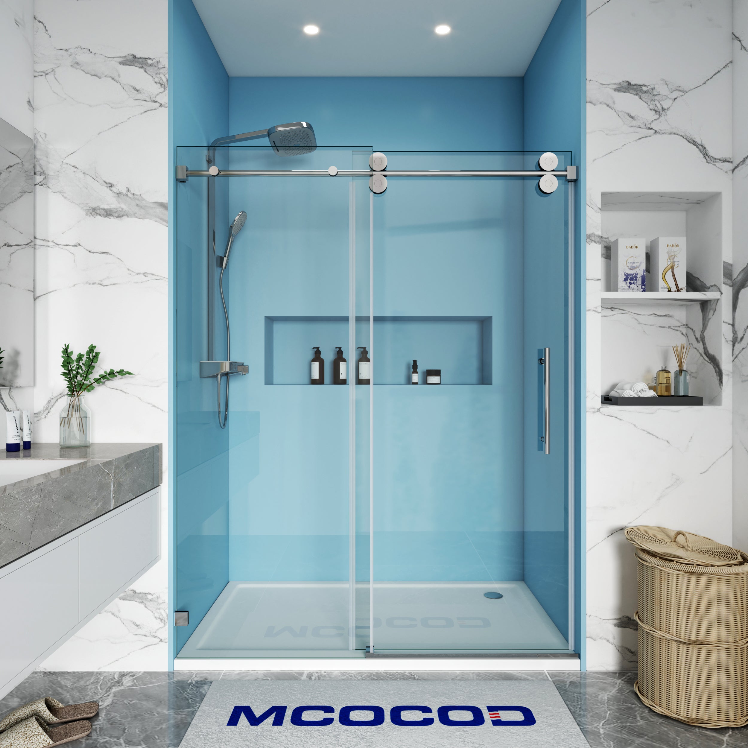 MCOCOD® Single Sliding Frameless Shower Door with Round Guide Rail - SS04